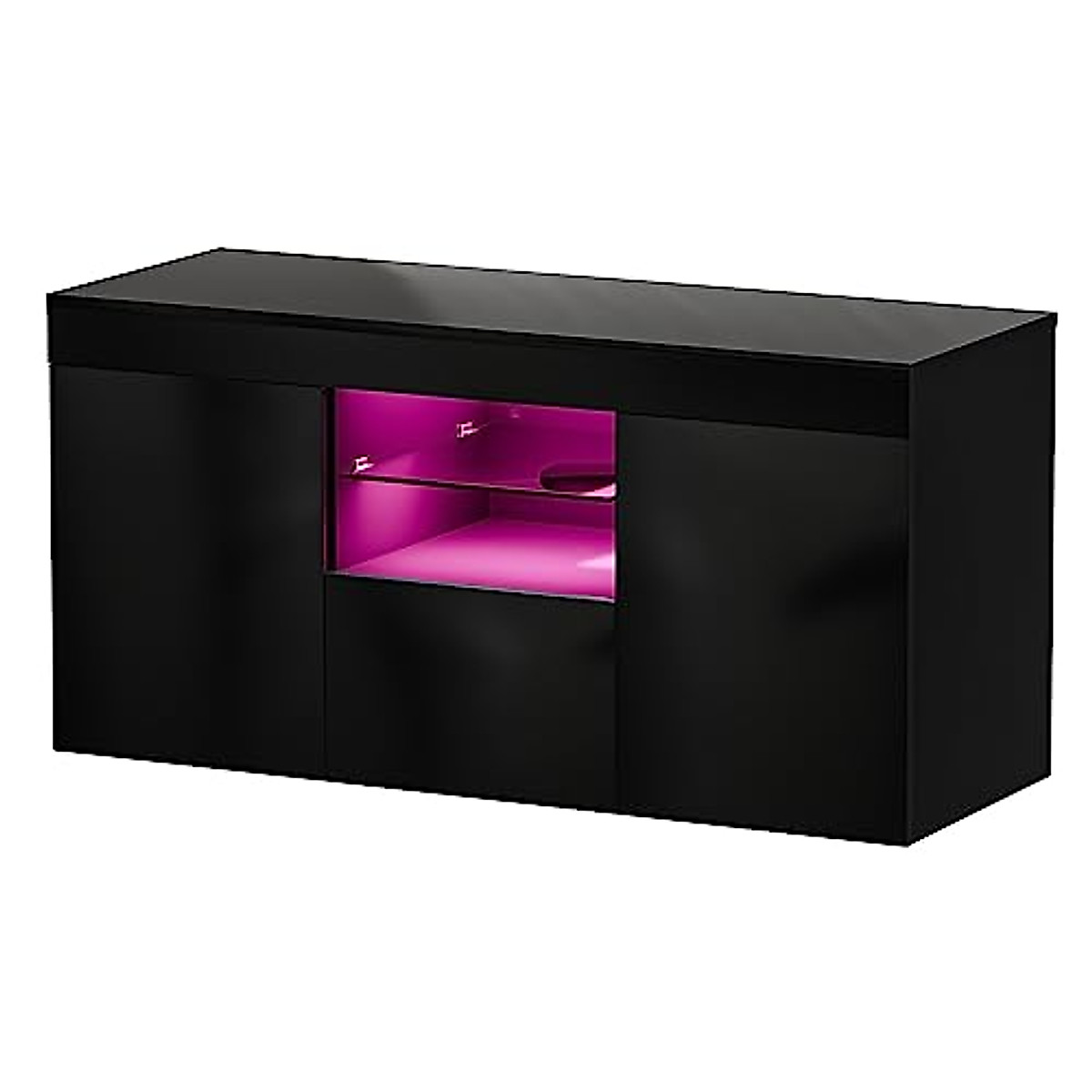 Lamerge Sideboard Buffet Cabinet,Led TV Stand with Storage,High Glossy Panel, UV Coated,TV Table,Kitchen Cabinet, Bar Cabinet. 53.1" L×13" W×28" H,Black