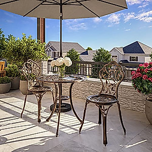 BELLEZE 3 Piece Bistro Set, Aluminum Bistro Table Set Outdoor Bistro Set, Weather-Resistant Garden Table and Chairs Wrought Iron Patio Furniture for Balcony Backyard, Leaf Design - Bronze