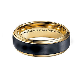 Personalized Gold & Black Stainless Steel Wedding Band Ring Custom Engraved Free - Ships from USA