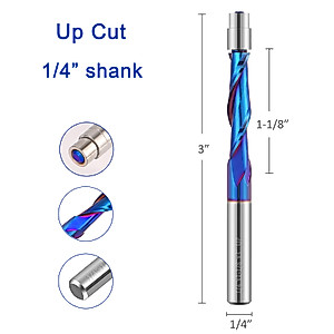 Flush Trim Bits 1/4 inch Shank Up Cut Solide Carbide CNC Router Bits with Nano Blue Coating by Jiiolioa