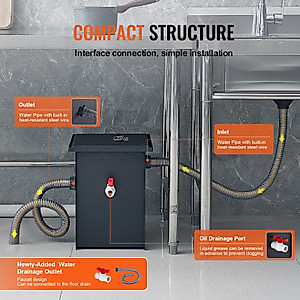 VEVOR Commercial Grease Trap, 8 LBS Grease Interceptor, Side Inlet Interceptor, Under Sink Carbon Steel Grease Trap, 4.6 GPM Waste Water Oil-water Separator, for Restaurant Canteen Home Kitchen