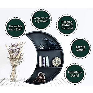 MUDHEN Black Crescent Moon Shelf for Crystals, Essential Oils, and Gothic Decor - Moon Shaped Shelf - Crystal Shelf - Bohemian Decor, Moon Wall Decor for Bedroom, Dorm, Living Room, Nursery