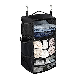 ELEZAY Hanging Packing Cubes Portable Closet 3-Shelf Travel Collapsible Compression Garment Organizer for Carry-on Luggage Suitcase Space Saver Bag X-Large_No Side Pockets, Black