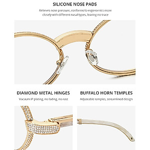 HEPIDEM 100% Really Buffalo Horn Handmade Glasses Frames Luxury 720pcs Diamonds Eyeglasses 7550179 (White)