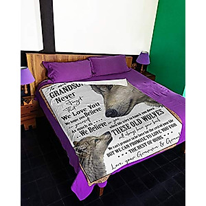 Personalized Fleece Blanket Wolf to Our Grandson Fleece Blanket Never Forget That We Love You Fleece Blanket Gift for Grandson Birthday Gift from Grandma Grandpa