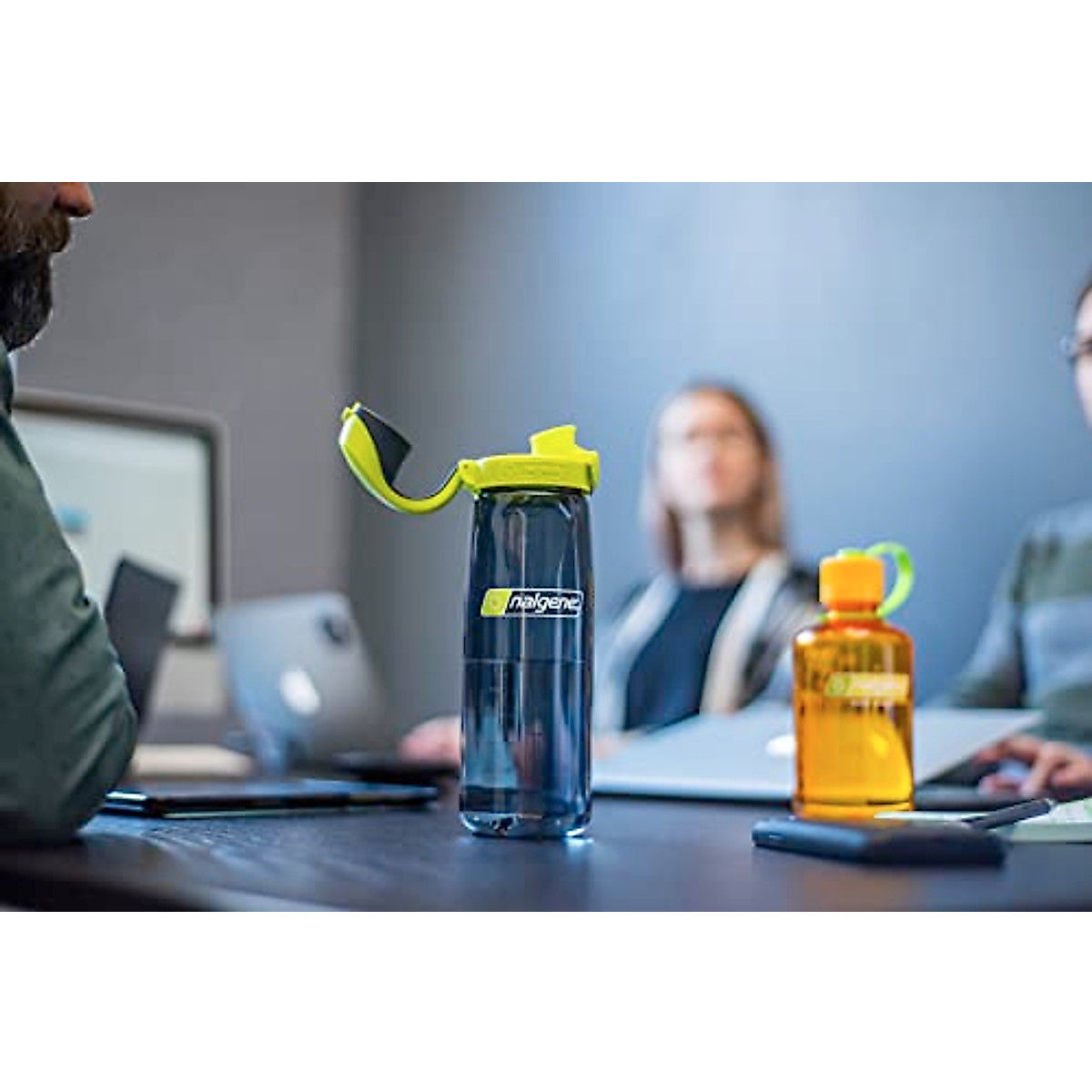 Nalgene Sustain Tritan BPA-Free On The Fly Water Bottle Made with Material Derived from 50% Plastic Waste, 24 OZ, Charcoal with Lime, 24oz