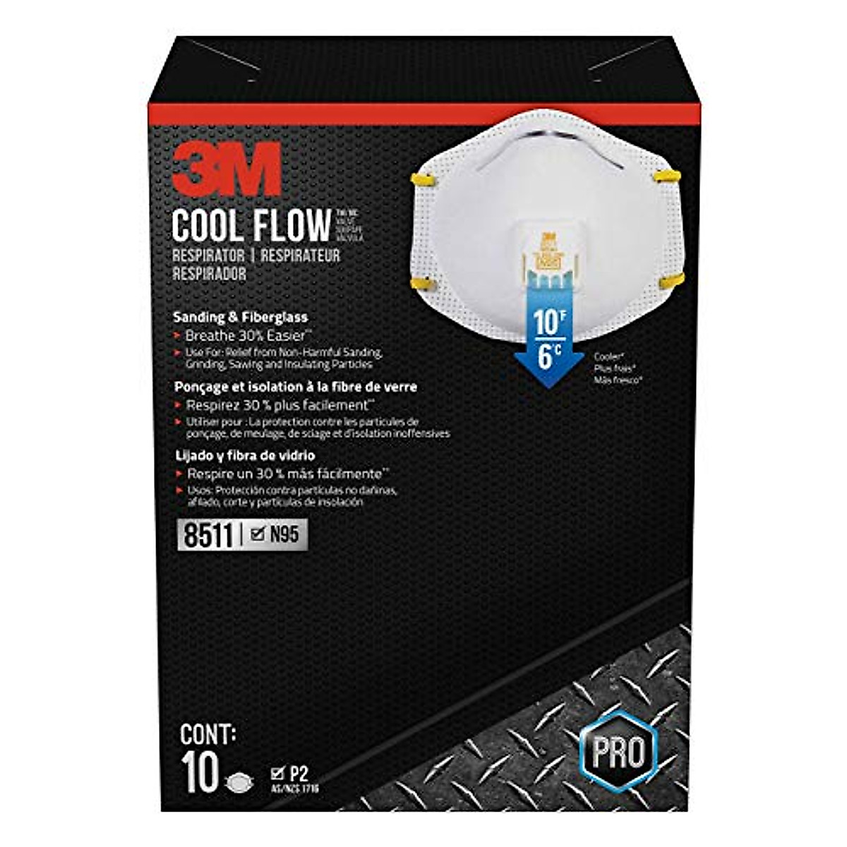 3M All-In-One Respirator, Best for Sanding, Fiberglass, Drywall, Painting, N95, Exhalation Valve Helps Direct Exhaled Air Downward, Relief From Dusts And Certain Particles, 10-Pack