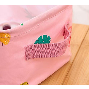 HappyDaily Cotton Linen Desktop Storage Basket, Multifunctional Foldable Household Basket Closet Organizer Toy Container Cosmetic Storage Box (Pink Flamingo)