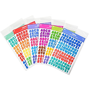 Colorful Alphabet Stickers Pack 12 Sheets Cute Number and Letter Self-Adhesive Decorative Scrapbook Sticker Set for Greeting Cards Photo Diary Gift Envelope Album Kids Arts Craft