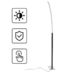 Modern 63" Arc Floor Lamp - Brushed Sliver Standing Lamp for Living Room and Bedroom, Touch Control 3000K Warm Light and 3-Way Dimmable Brightness Grey Lamp, Unique LED Corner Floor Lamp for Couch