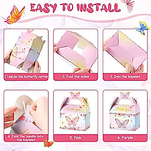 Nezyo Butterfly Party Favor Treat Boxes, Pink and Purple Butterfly Floral Goodie Gable Candy Box Paper Gift Box for Birthday Party Supplies Baby Shower Wedding Party (24), Gold