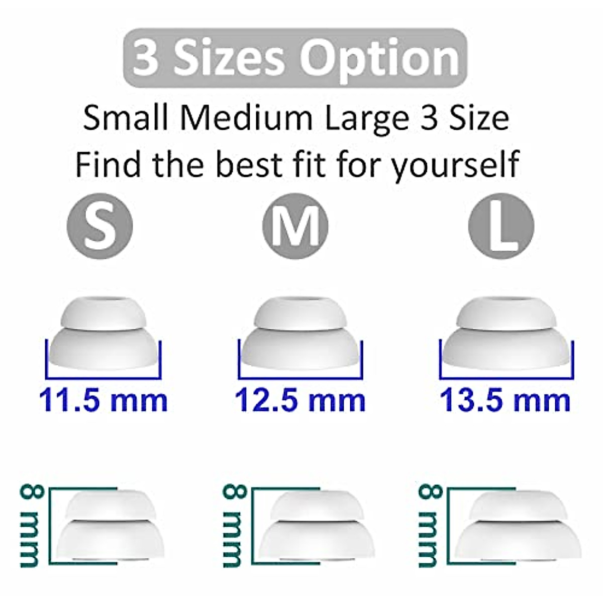 3 Pairs (Double Flange) Ear Tips Compatible with AirPods Pro 1st and 2nd, S/M/L Silicone (Fit in Case) Flexible Noise Reduce Earplug Earbuds Eartips Compatible with AirPods Pro 2 and 1 - White