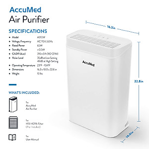 AccuMed HEPA Air Purifier, Removes Pet Hair and Smoke, White (A310W)