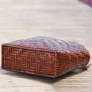 QTKJ Straw Bag for Women, Summer Beach Handmade Rattan Tote Bag, Round Wooden Handle, Boho Retro Straw Woven Handbag, Large Capacity Beach Bag for Vacation Daily