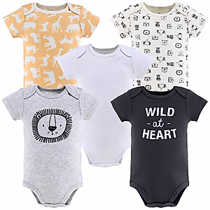 The Peanutshell Short Sleeve Baby Bodysuits Set for Boys or Girls - Safari Animals - 5 Pack Set (3M)