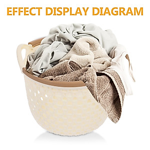 Luxshiny Small Plastic Laundry Hamper Portable Dirty Clothes Basket with Carry Handles for Clothes Bedroom Storage Organization Beige