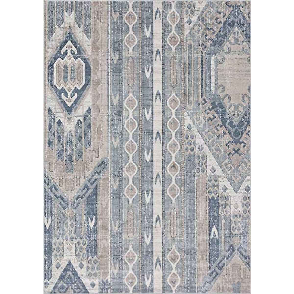 Unique Loom Portland Collection Southwestern Inspired Striped Tone Area Rug, 7 ft x 10 ft, Navy Blue/Tan