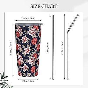 Yaxongx 20oz Tumbler Radiant Flowers Double Wall Vacuum Insulated Coffee Mug with Lid and Metal Straw Brush Reusable Stainless Steel Water Bottle Travel Cup Gifts for Car Ice Drinks Hot Beverage