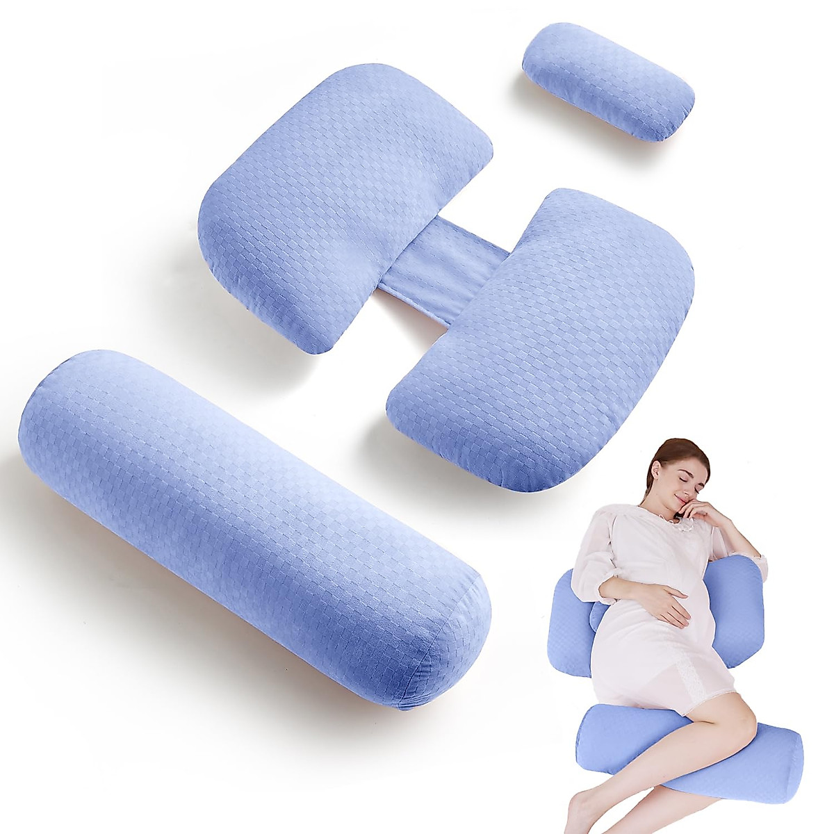 Pregnancy Pillows for Sleeping, Soft Maternity Body Pillow for Side Sleeper, Support for Back, Legs, Belly, Adjustable Travel Pregnant Women Pillow (Blue)