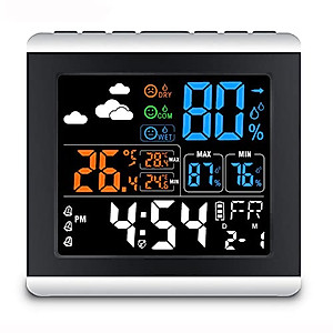 XARONF Indoor Outdoor Thermometer, Weather Station with Atomic Clock, High Precision Temperature Humidity Meter, HD Color Display Weather Thermometer with Barometer Sound Control Backlight