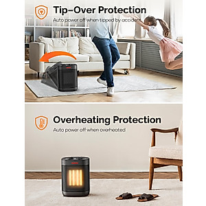 Small Space Heater for Indoor Use, PTC Electric Heater for Bedroom, 1000W Fast Heating with Thermostat, Overheating & Tip-Over Protection, Portable Small Heater