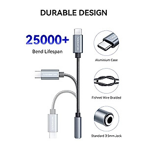 SOOMFON USB C to 3.5mm Audio Headphone Adapter USB Type C to Aux Female Headphone Jack Adapter Hi-Res DAC Dongle Cable for Samsung Galaxy S21 S20 Ultra, Pixel 4 3 2 XL, iPad Pro and More