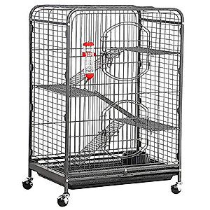 Topeakmart Metal 3-Tier Ferret Cage, 37 Inch Small Animals Pet Hutch with 2 Front Doors/Feeder/Wheels/Tray, Indoor Rolling Critter Nation for Lovely Chinchilla/Squirrel, Black, Easy Assembly & Clean