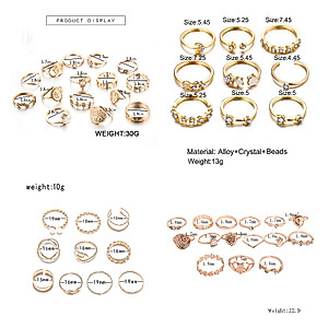 FUTIMELY 62-101Pcs Vintage Knuckle Rings Set Stackable Midi Rings for Women Teen Girls Bohemian Gold&Silver Rings Crystal Joint Finger Rings Pack (58Pcs)