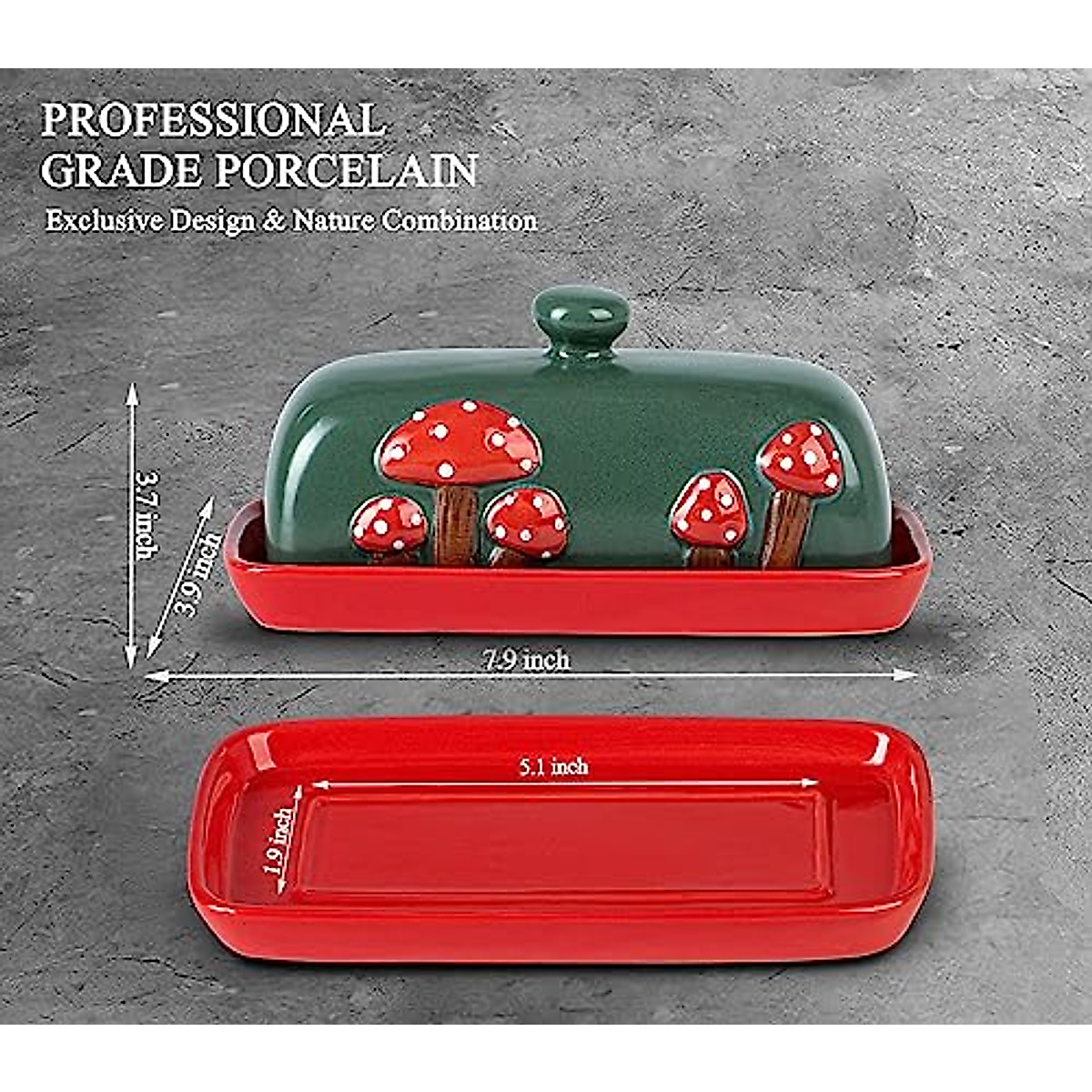 Mushroom Butter Dish With Lid For Countertop Ceramic Butterdish Red Butter Container Butter Tray Large Butter Dish Covered Butter Dish