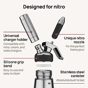 Hatfields London, NitroPress Nitro Cold Brew Maker and Dispenser | Nitro Cold Brew Coffee Maker Gift Set with 40 Nitro Chargers, for At-Home Nitro Coffee