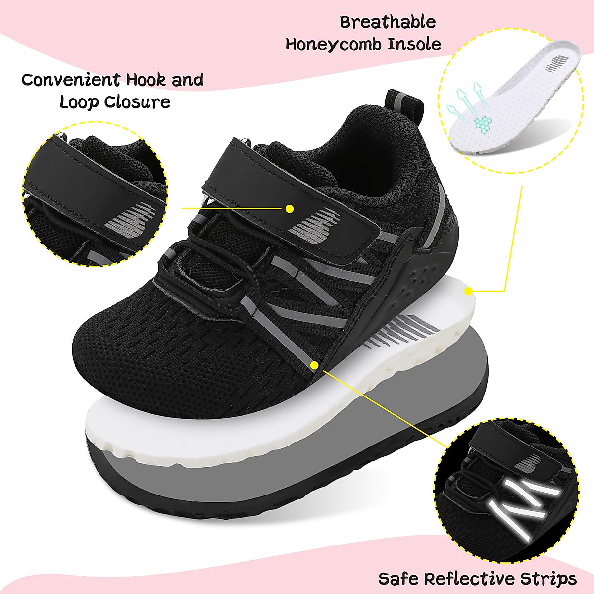 BARERUN Baby Boys Girls Shoes Toddler Sneakers Anti-Slip Infant First Walkers 0-24 Months Black 6-12 Months Infant