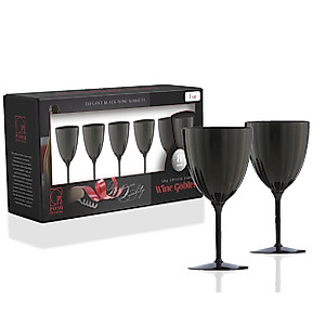 Posh Setting 7oz, Black Plastic Wine Glasses Hard Plastic Disposable Stemware, Drinking Cups with stem for Toasting, Weddings parties Plastic Wine cups for Home [8 Pack]