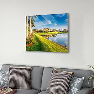 XEAJPJMGBQ Tempered Acrylic Glass Wall Art Condos by the lake Modern Acrylic Artworks Picture Print Accent Decor for Living Room Bedroom Office Free Floating