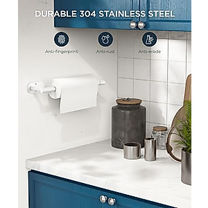 FORIOUS Paper Towel Holder Wall Mount, SUS 304 Stainless Steel Self Adhesive Pivoting Kitchen Commercial Paper Towel Holder Dispenser Under Cabinet no Drilling, White