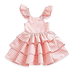 YOHA Baby Girls Ruffle Dress Baby Shower Dress Girls Birthday Festival Dress Easter Christmas Holiday Toddler Dress Pink Plaid,100