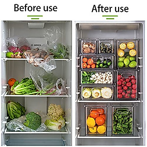 4Pack Stackable Fridge Organizer Drawers Pull Out Bins Clear Refrigerator Drawer Storage Box Divided Produce Saver Containers for Veggie Fruit Pantry Cabinet Makeup Clothes