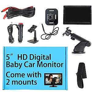 5 Inches AllRuby Baby Car Camera Monitor,Baby car Mirror,Digital display,View Infant in Rear Facing Seat with Wide Clear View,Aimed at Baby-Easily to Observe The Baby's Every Move,Come with 2 mounts.
