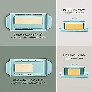 DOWAN Butter Dish with Lid and Knife, Butter Dish with Cutting Measurements and Humanized Knife Handle for East West Coast Butter, Ceramic Butter Dish with Lid for Countertop, Turquoise