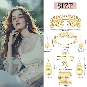 YADOCA 6 Pcs Greek Goddess Costume Accessories Set for Women Gold Laurel Leaf Crown Headband Upper Arm Cuff Coil Bracelet Pearl Dangle Earring Bridal Bridesmaid Wedding Headpiece Toga Costume Jewelry