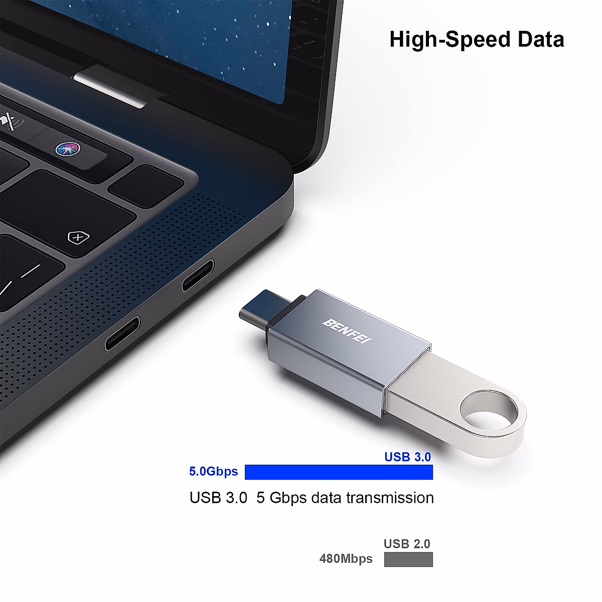 BENFEI USB C to USB 3.0 Adapter, 3 Pack USB C to A Male to Female Adapter Compatible with iPhone 15 Pro/Max, MacBook Pro/Air 2023, iPad Pro, iMac, S23, XPS 17, Surface Book 3 and More - Gray