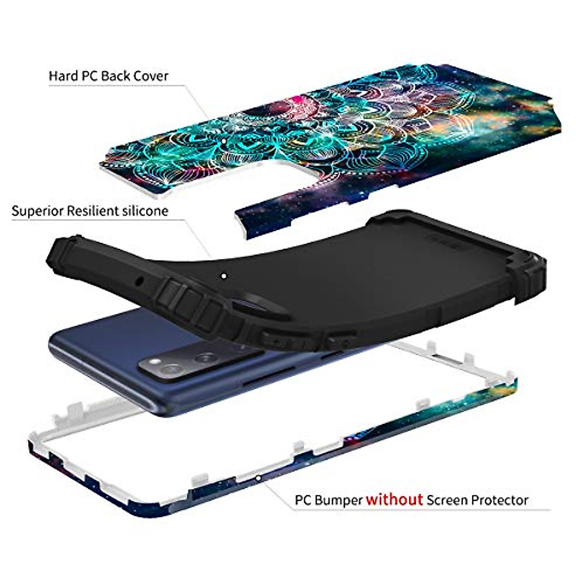 Hocase Galaxy S20 FE 5G Case, Heavy Duty Shockproof Protection Soft Silicone Rubber+Hard Plastic Bumper Hybrid Protective Case for Samsung Galaxy S20 FE (6.5" Display) 2020 - Mandala in Galaxy