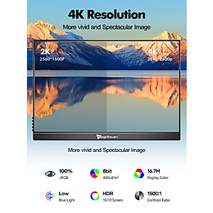 4K Portable Monitor, MagicRaven 16" 3840*2400 IPS Laptop Monitor, 1500:1, 400 Nits Screen USB C HDMI Computer Gaming Display with Speakers & Smart Cover, Travel Monitor for PC Phone PS5/4 Xbox Switch