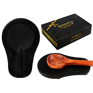 Marbco Marble Spoon Rest, Ladle Holder, Marble Spoon Rest Holder for Stove Kitchen, Heavy Duty, Dishwasher Safe (Design 2, Black)