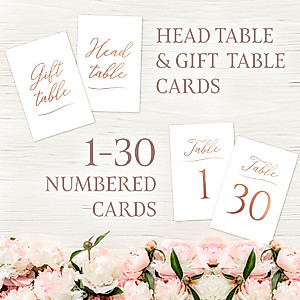 Rose Gold Table Numbers , 30 pc Wedding Table Numbers with Rose Gold Stands , Anniversary , Birthday , Bridal Shower Party , Baby Showers , Event