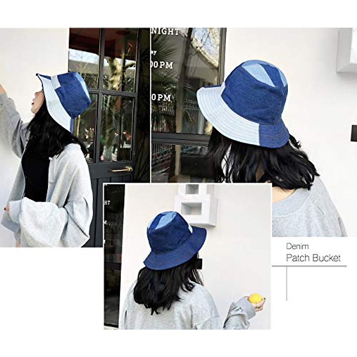 Aodrusa Womens Patch Bucket Sun Hat Denim Cotton Fisherman Caps Blue One Size