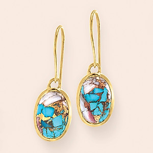 Ross-Simons Oval Kingman Turquoise Drop Earrings in 18kt Gold Over Sterling