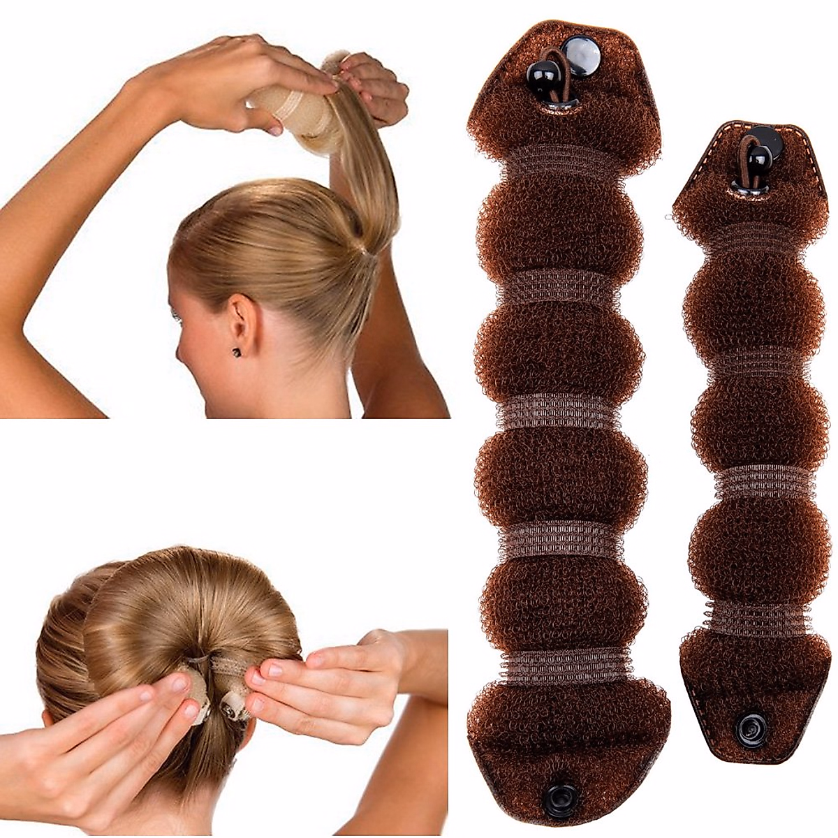 Goldrose Buns 2 Pieces Magic Hair Styling Styler Twist Ring Former Shaper Doughnut Donut Chignon Bun Maker Clip Hair Curler Accessory Small & Large (Brown)