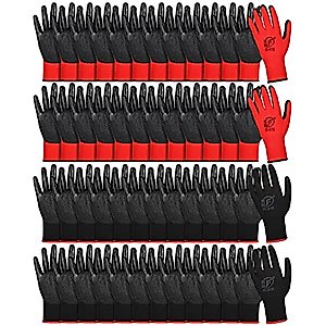Nuogo 48 Pairs Gardening Gloves for Men Women Rubber Coated Work Gloves Garden Gloves Safety Work Gloves Construction Gloves (Red, Black)
