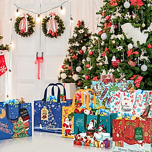 WLUSEAXI 12 Pack Large Christmas Gift Bags with 24 Christmas Gift Tags,Reusable Christmas Tote Bags with Handles,12.6"x9.8"x6.7" Christmas Bags for Gifts Wrapping for Xmas Holiday Party Favor