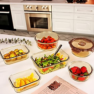 LIUYWYHCF Extra Large Glass Storage/Baking Containers with Lids (6 Pieces Total) Set of 3, Meal Prep Food Airtight and lunch Container, Microwave, Freezer and Dishwasher, Amber Round